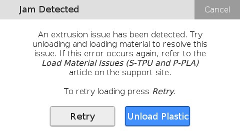 Load Material Issues (S-TPU and P-PLA)