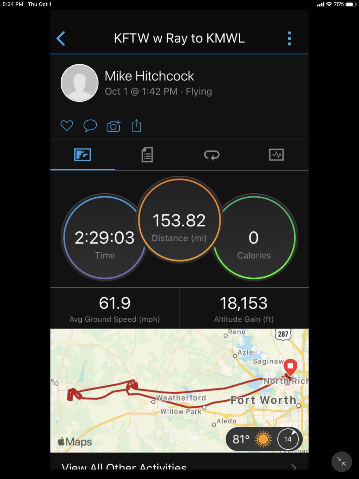 KFTW TO KMWL: Fly w Ray. VOR to Mineral Wells. Radio calls to Navy ...