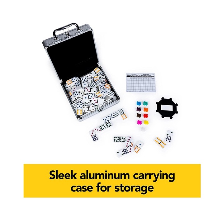 Mexican Train Dominoes Set Tile Board Game In Aluminum Carry Case With ...