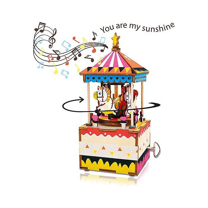 3D Wooden Puzzle Music Box Merry Go Round | Mind Games Canada