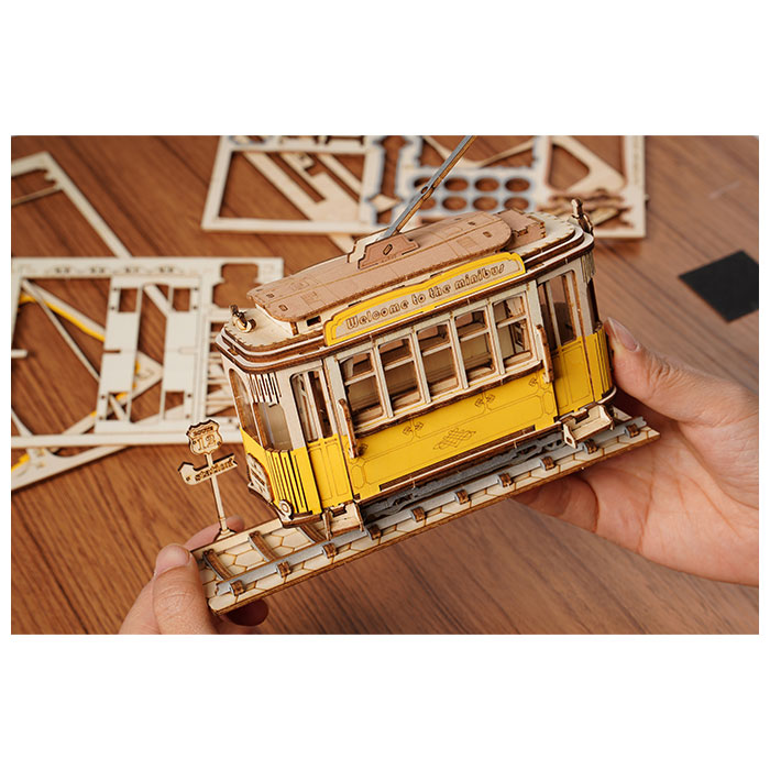 Rolife Tram Car Model DIY 3D Wooden Puzzle - 145 PCS | Mind Games Canada