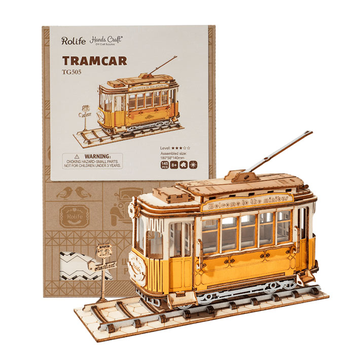Rolife Tram Car Model DIY 3D Wooden Puzzle - 145 PCS | Mind Games Canada