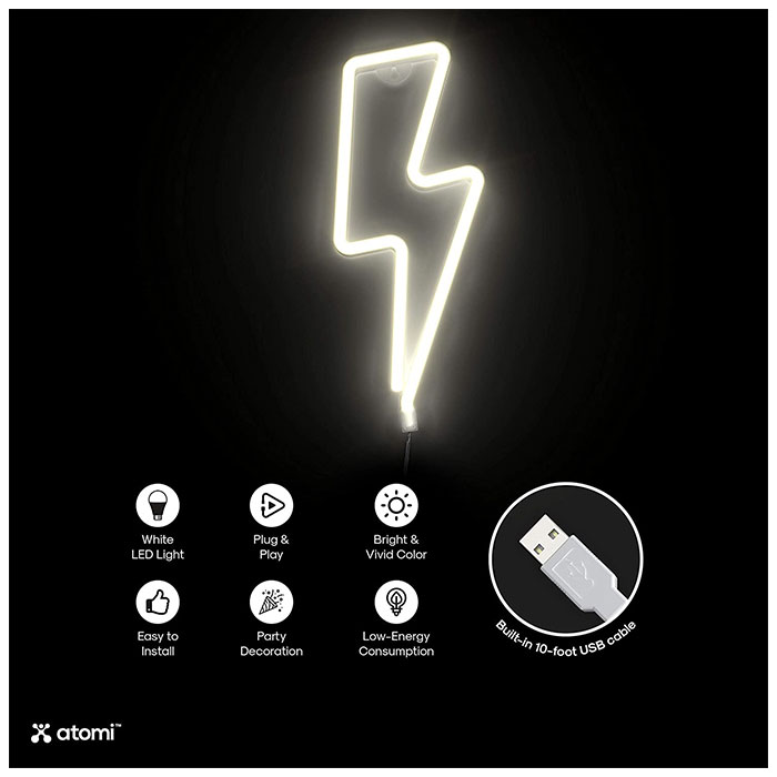 Atomi Smart Neon LED Light I Decorative Wall Art - Bolt White | Mind ...