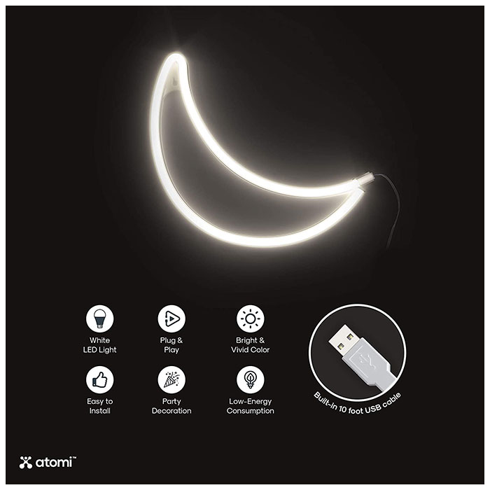 White Moon Atomi Smart Neon LED Light Decorative Wall Art | Mind Games ...