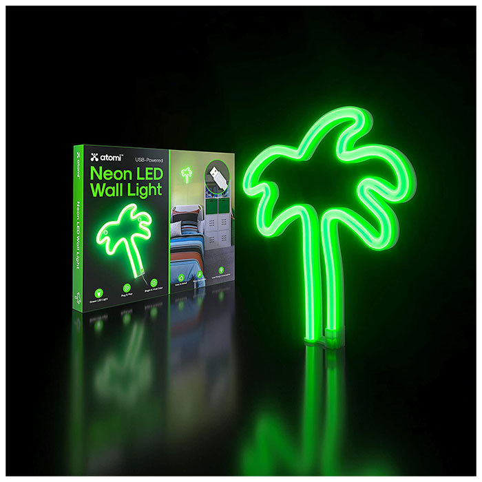 Atomi Smart Neon LED Light I Decorative Wall Art - Green Palm Tree ...