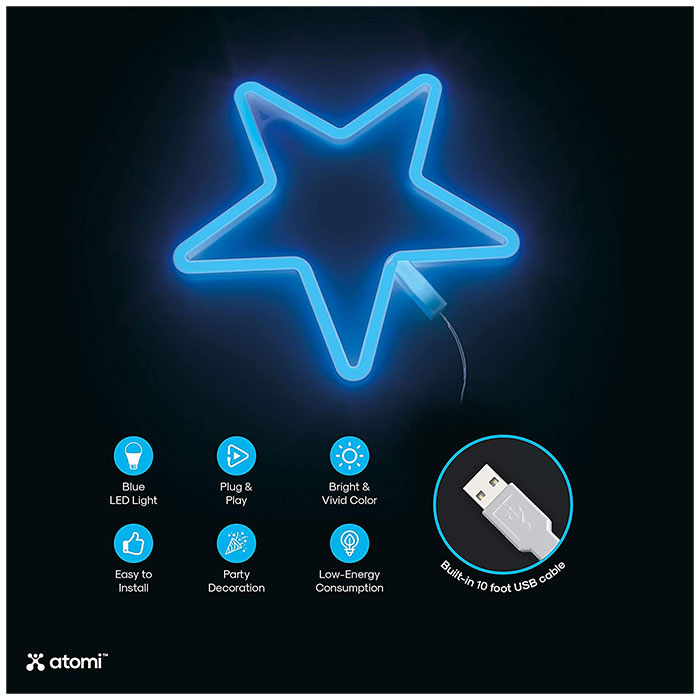 Blue Star Atomi Smart Neon LED Light Decorative Wall Art | Mind Games ...