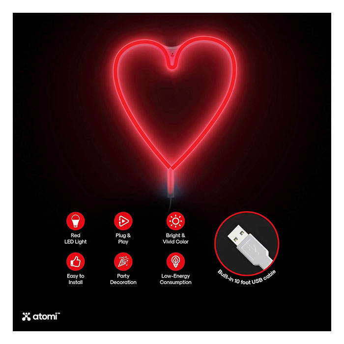 Red Heart Neon LED Light USB Powered | Mind Games Canada