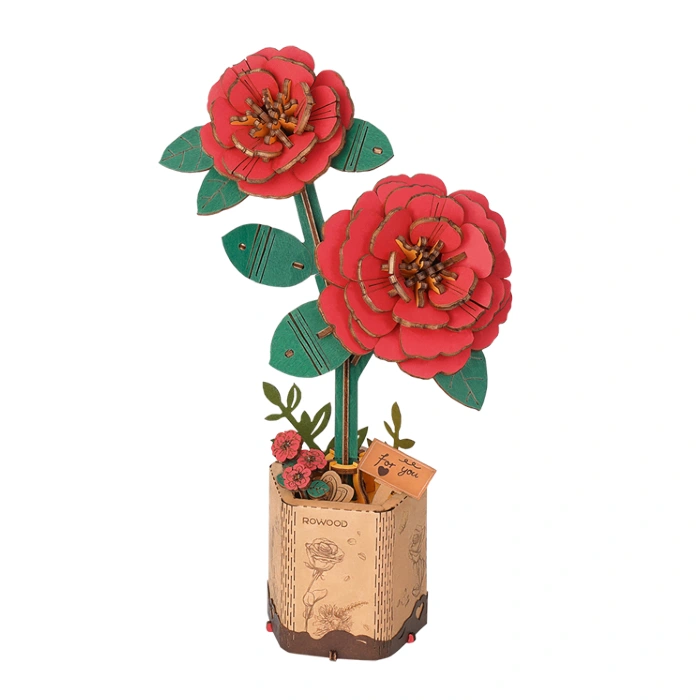 ROKR Rowood Red Camellia Flower Bouquet DIY 3D Wooden Puzzle | Mind ...