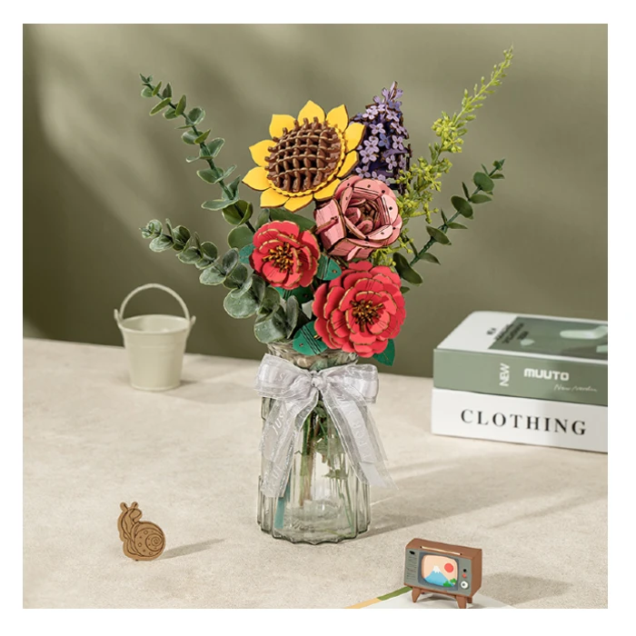 ROKR Rowood Red Camellia Flower Bouquet DIY 3D Wooden Puzzle | Mind Games Canada