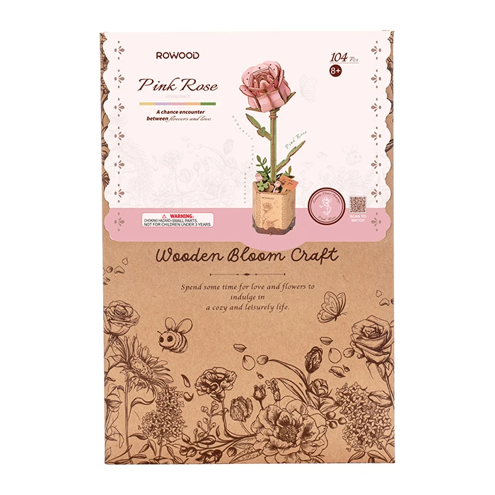 ROKR Rowood Pink Rose Flower Bouquet DIY 3D Wooden Puzzle | Mind Games ...