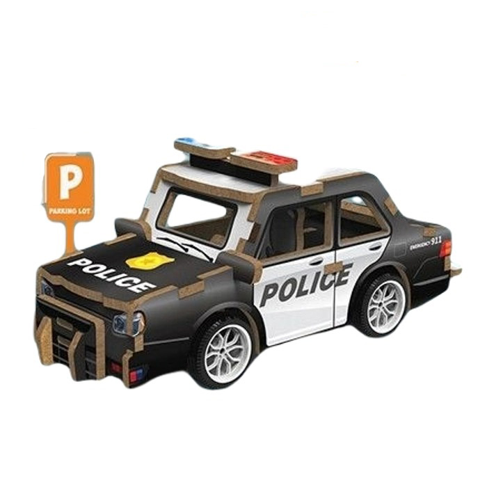 3D Wood Puzzle Police Car With Pull Back 22 Pieces | Mind Games Canada