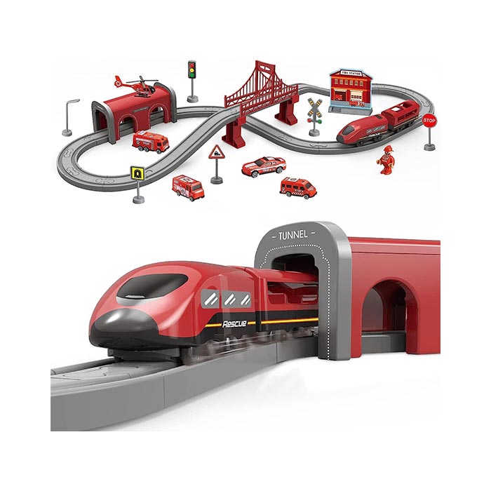 Fire Rescue Train Set - 66 Pieces | Mind Games Canada