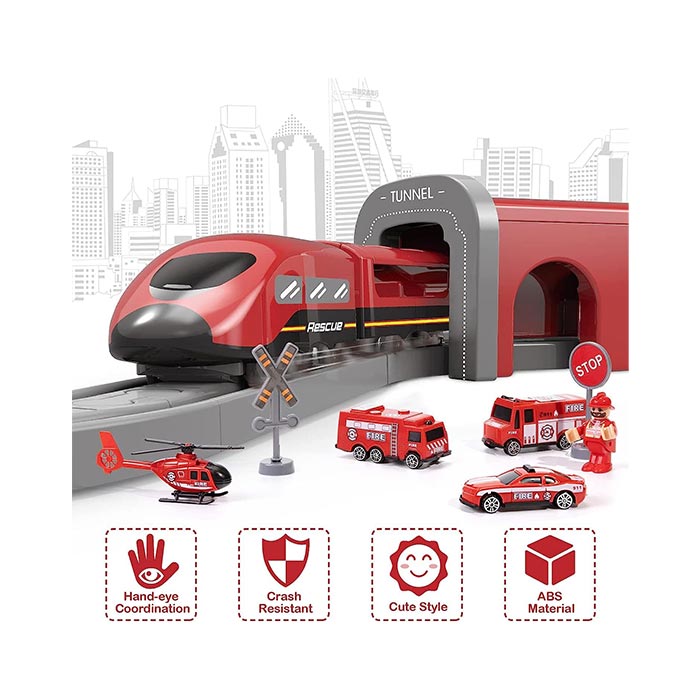 Fire Rescue Train Set - 66 Pieces | Mind Games Canada