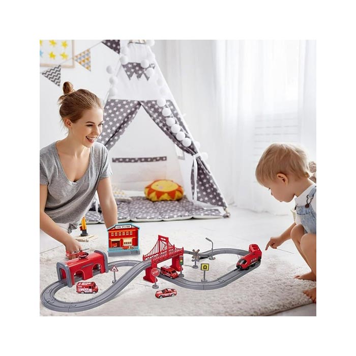 Fire Rescue Train Set - 92 Pieces | Mind Games Canada
