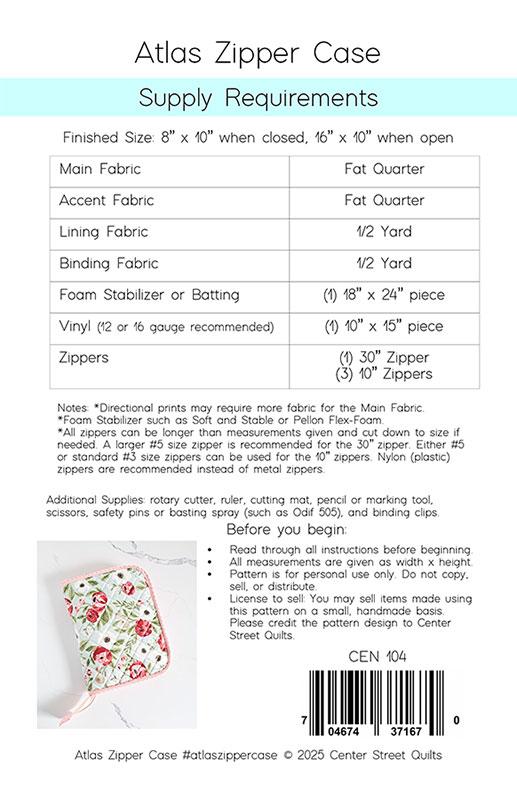 Atlas Zipper Case * CEN 104 Center Street Qu#1 at Moda Fabrics + Supplies