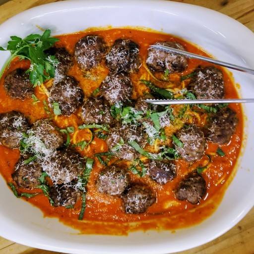 Modernmeal Lentil and Turkey Meatballs with Romesco Sauce over Roasted ...