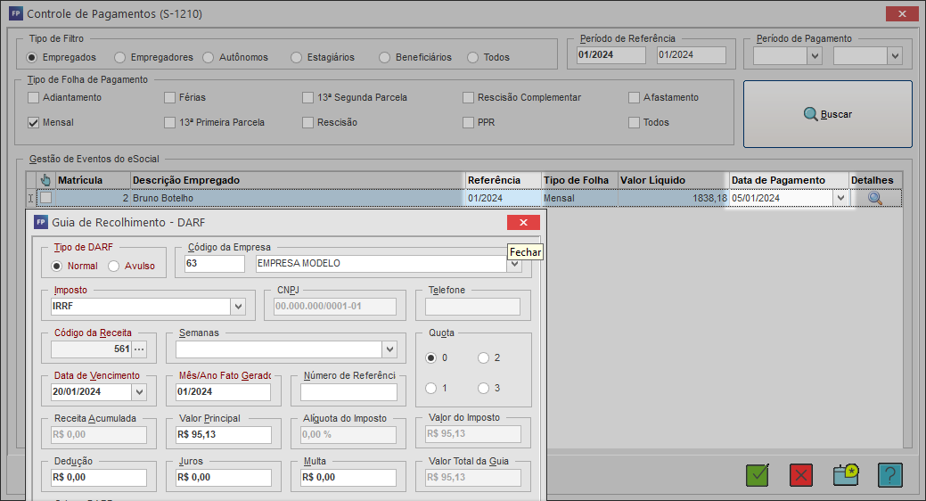 Conferência de IRRF Recolhido (Guia e Demonstrativo DARF) - Tron