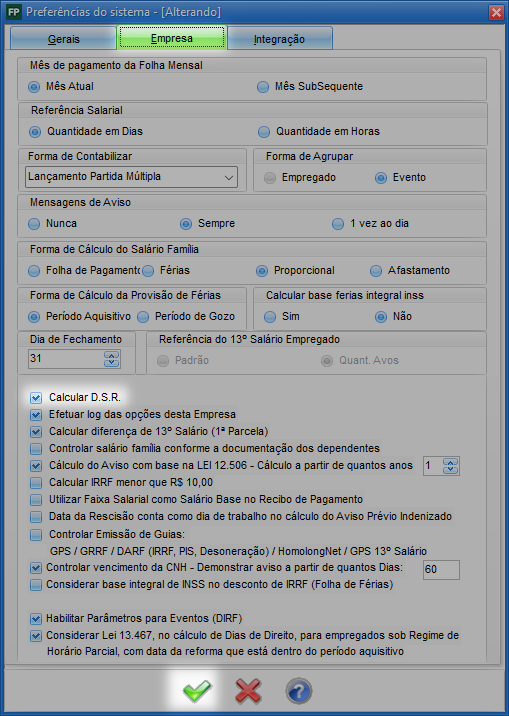 Cálculo de DSR sobre faltas - Tron