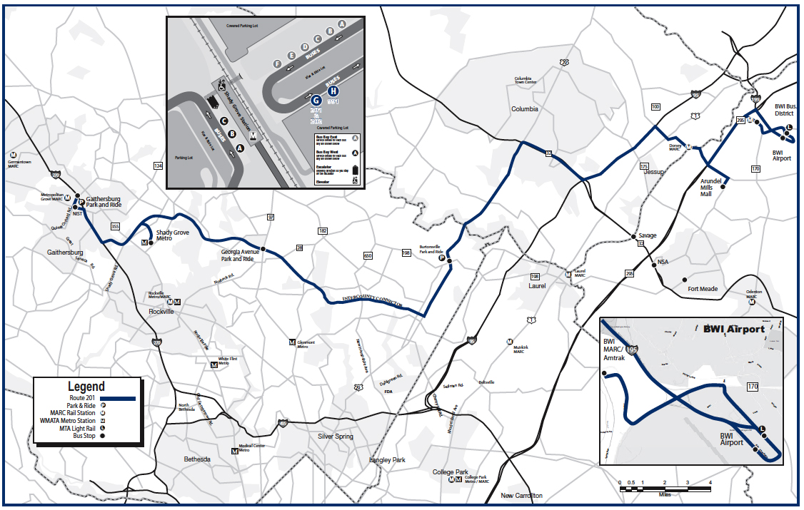 Info & Maps | 201 | GAITHERSBURG - BWI BUSINESS DIST | Maryland Transit ...
