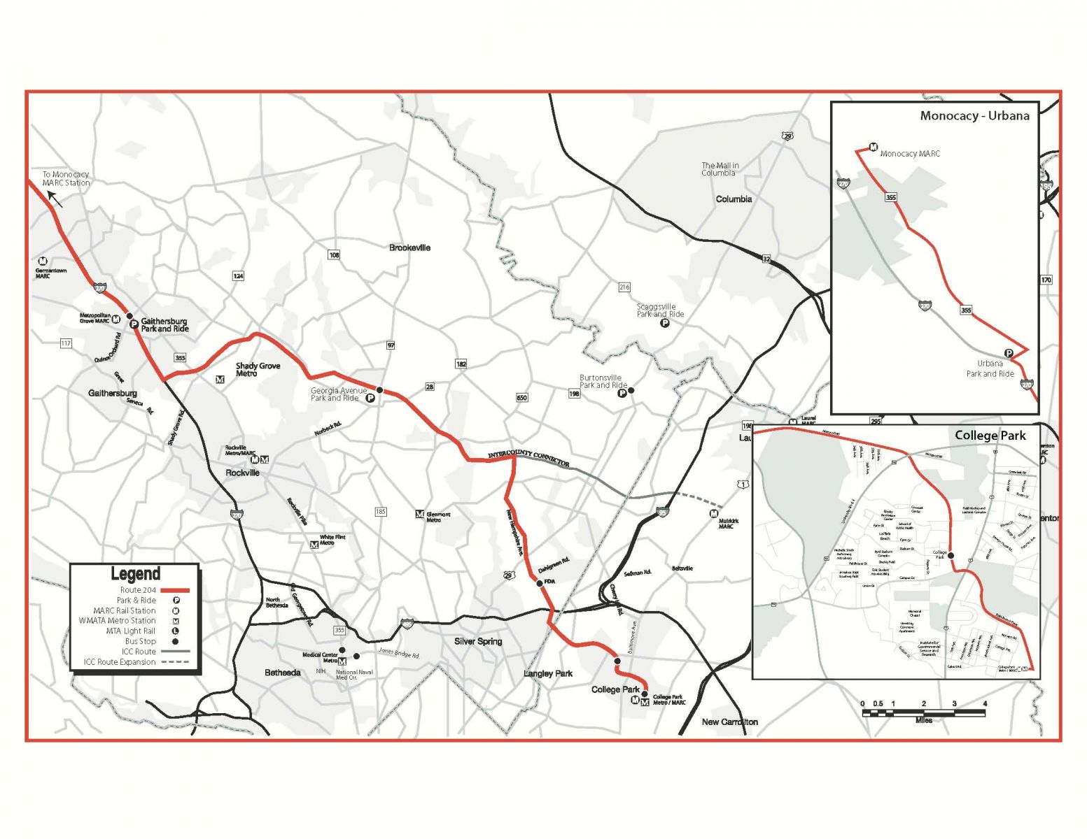 Info & Maps | 204 | FREDERICK - COLLEGE PARK | Maryland Transit ...