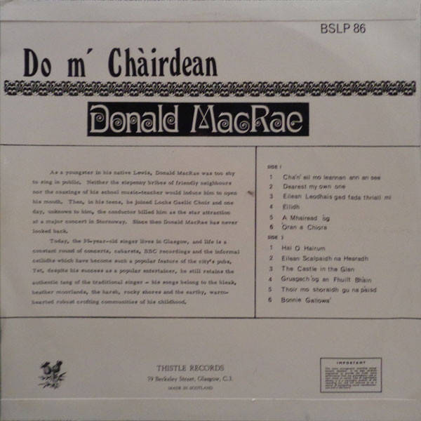 Donald Macrae - Do M' Ch\xC3\xA0irdean (LP) For Sale