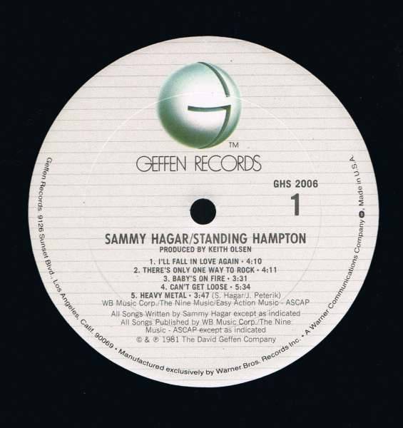Sammy Hagar - Standing Hampton (LP) For Sale
