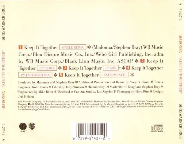 Madonna - KEEP IT TOGETHER - 5 VERSIONS (CD Single) For Sale
