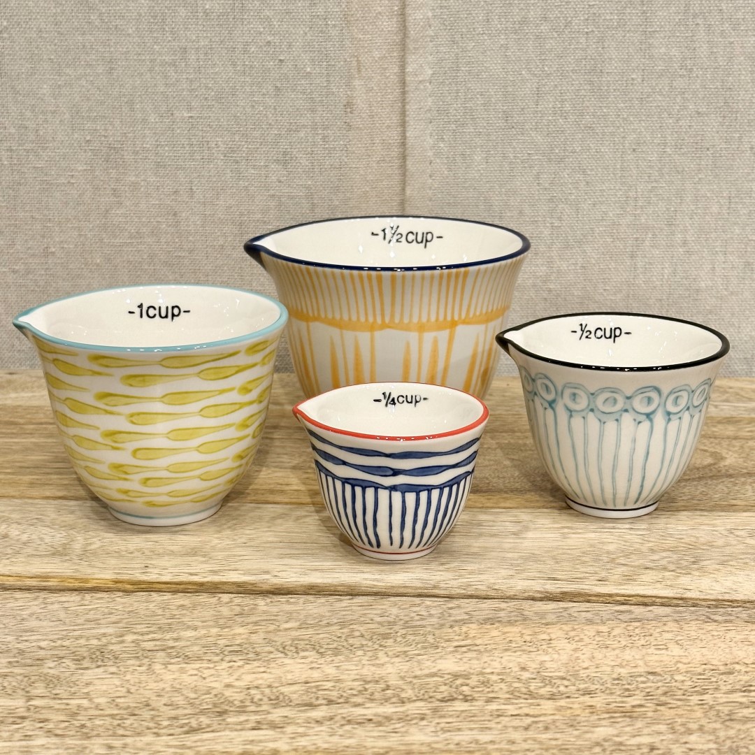 Hand-Painted Stoneware Measuring Cups With Patterns Set Of 4 - Nadeau ...