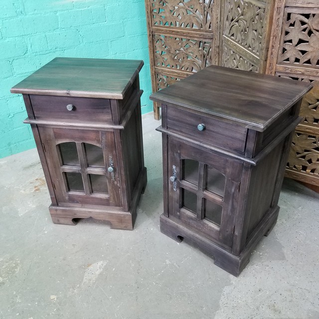 Gothic Night Stand with Glass Door - Nadeau Charlotte