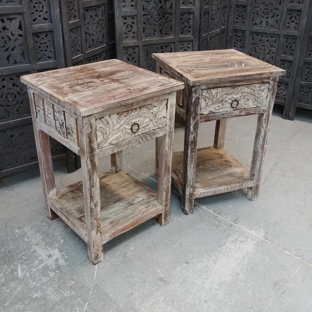 Carved End Table With Drawer - Nadeau Charlotte
