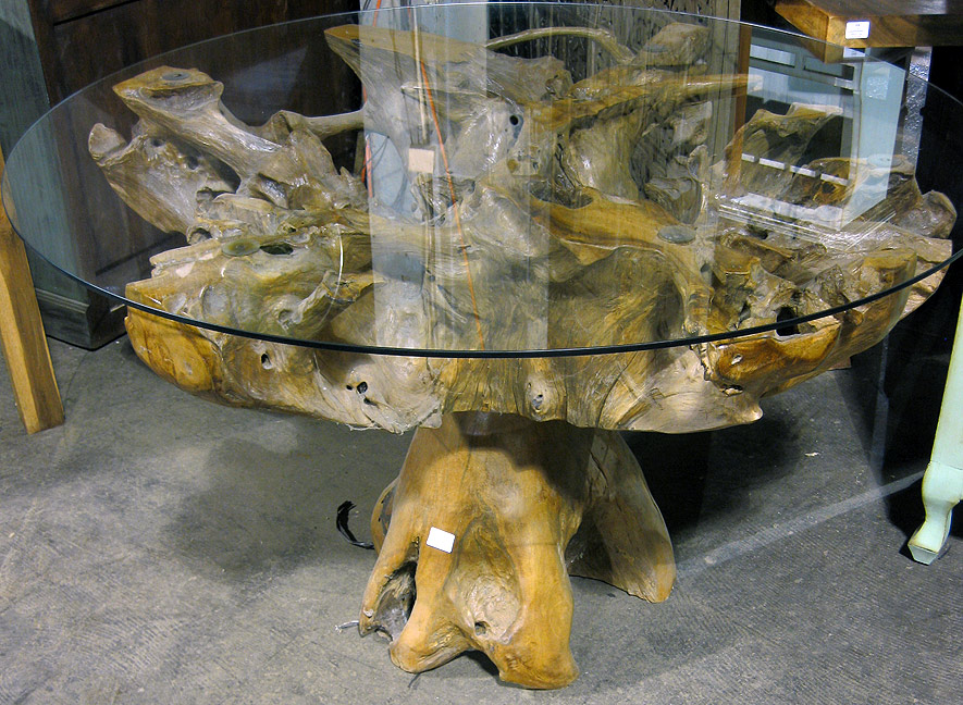 Teak Root Table with Glass Top - Nadeau Dallas