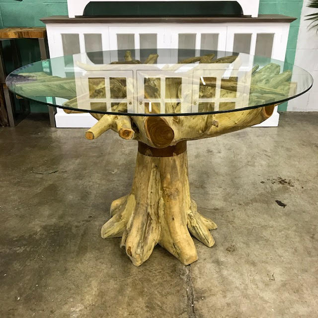 Teak Root Table with Glass Top - Nadeau Dallas