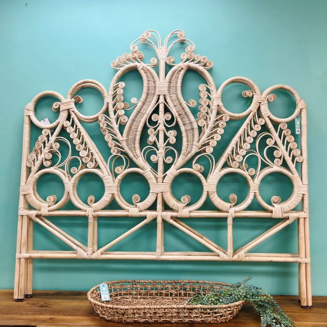 Capri Peacock Natural Rattan Queensize Headboard
