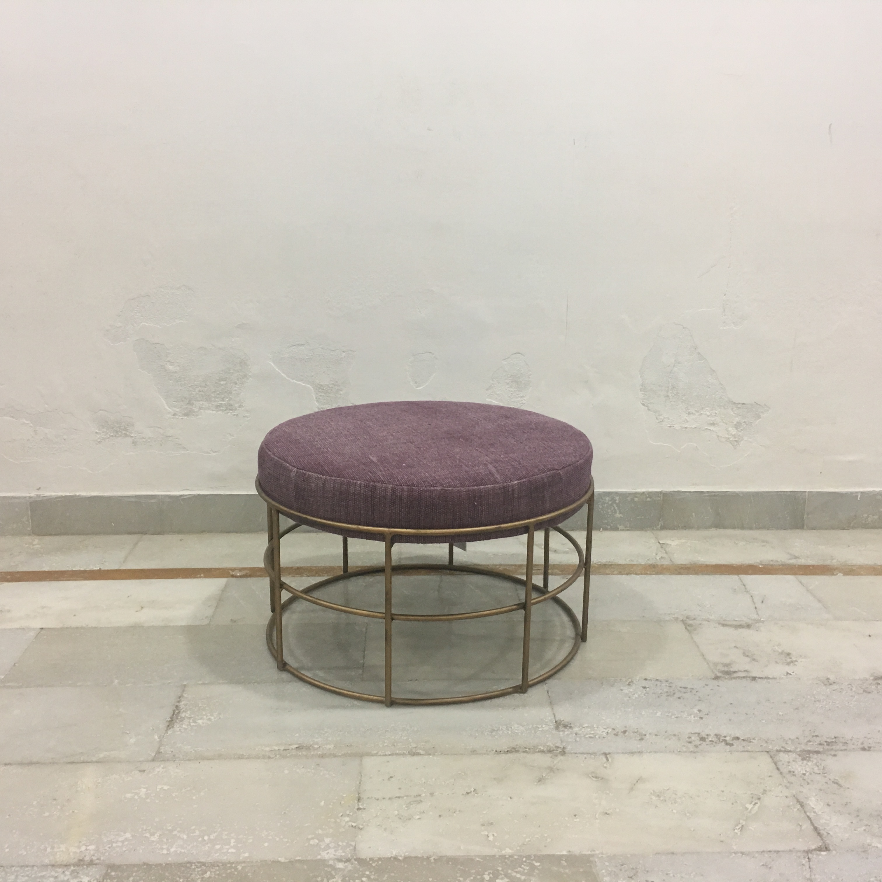 Round Iron Stool With Cushion - Nadeau Miami