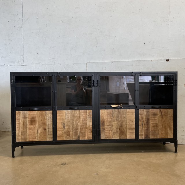 Metal and Wood Buffet with Glass Doors - Nadeau Miami
