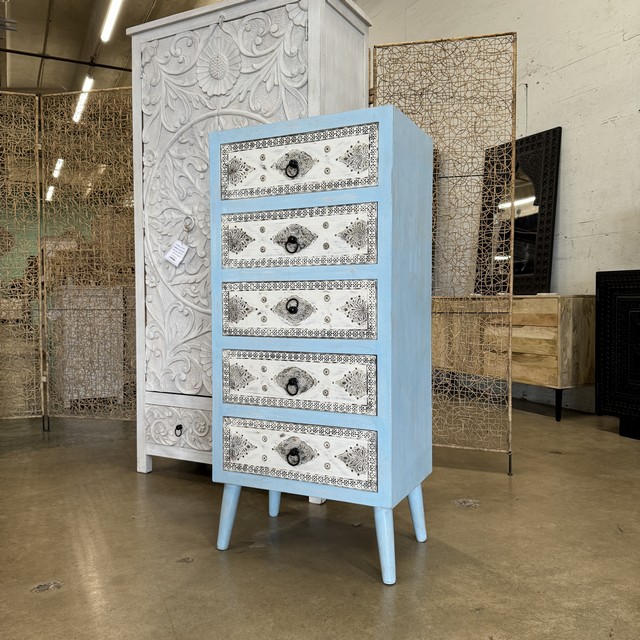 Nikkhil Five Drawer Carved Front Chest - Nadeau Miami