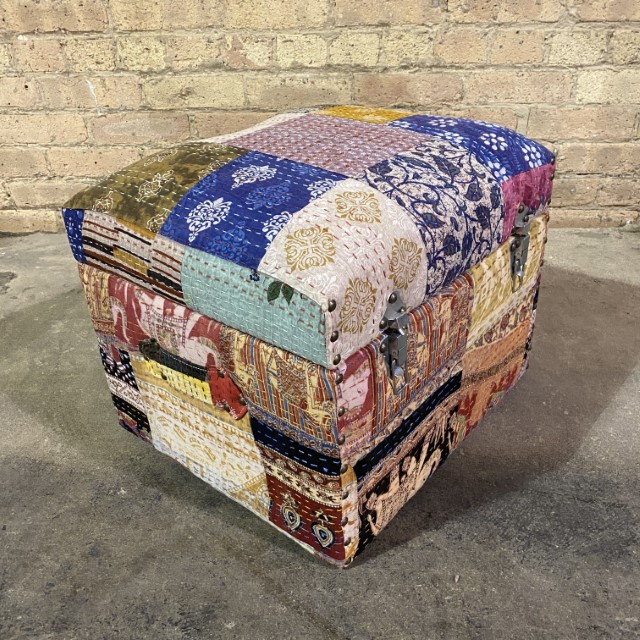 Patchwork Fabric Pouf - Nadeau Chicago