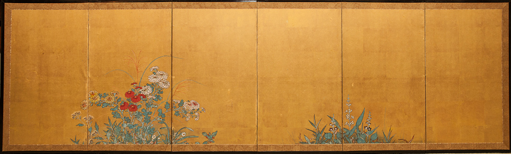 Japanese Six Panel Screen: Rimpa Style Summer Flowers on Gold - Naga ...