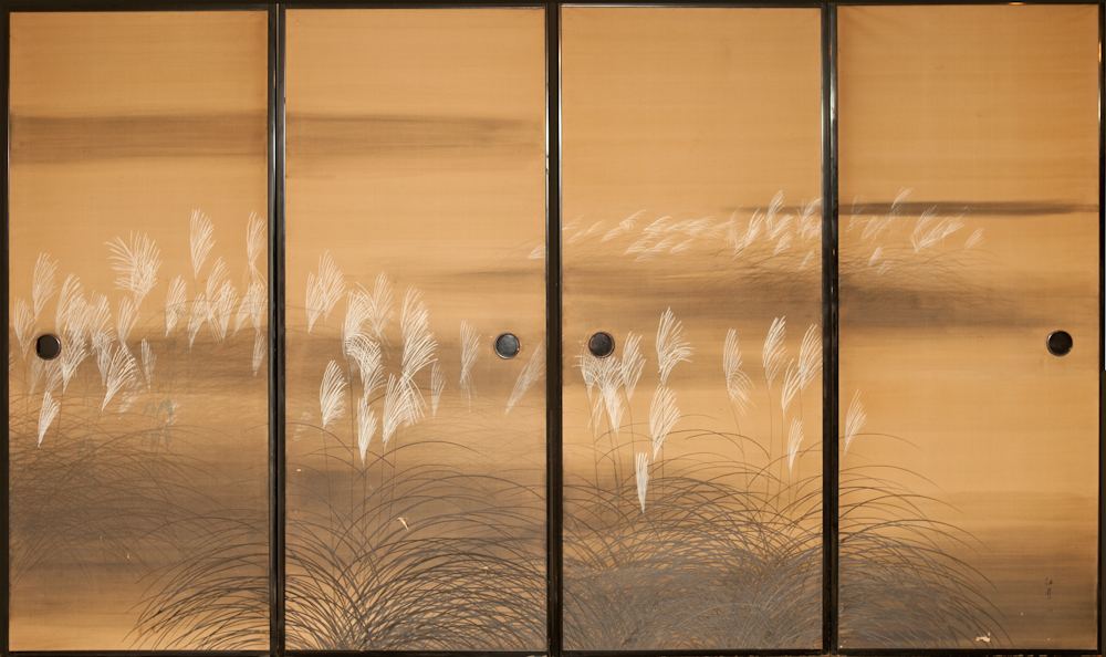 Japanese Four Panel Screen: Fusuma Door Paintings of Wild Grasses ...