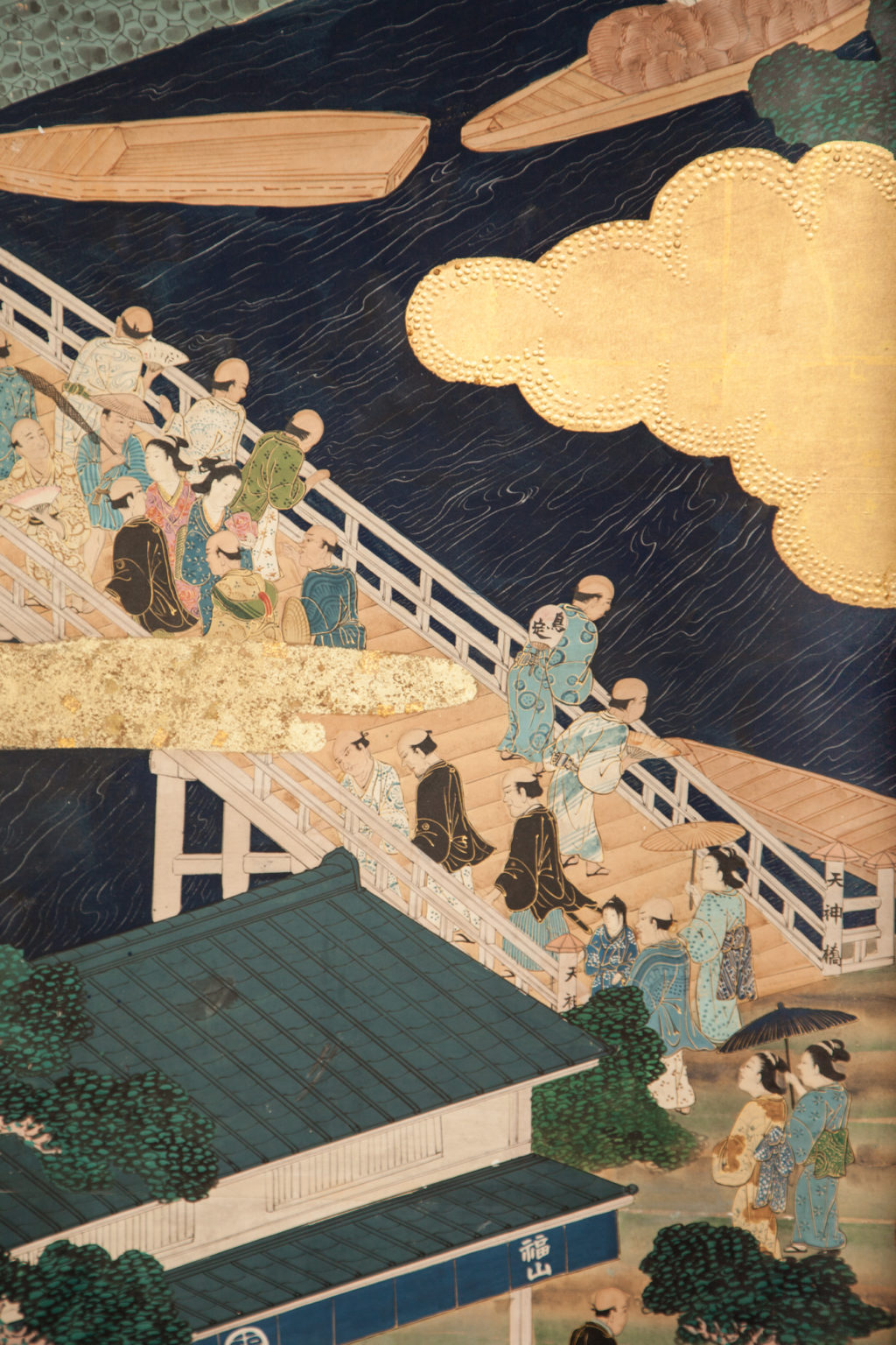 Japanese Six Panel Screen: Unusual Genre Scene Painting - Naga Antiques