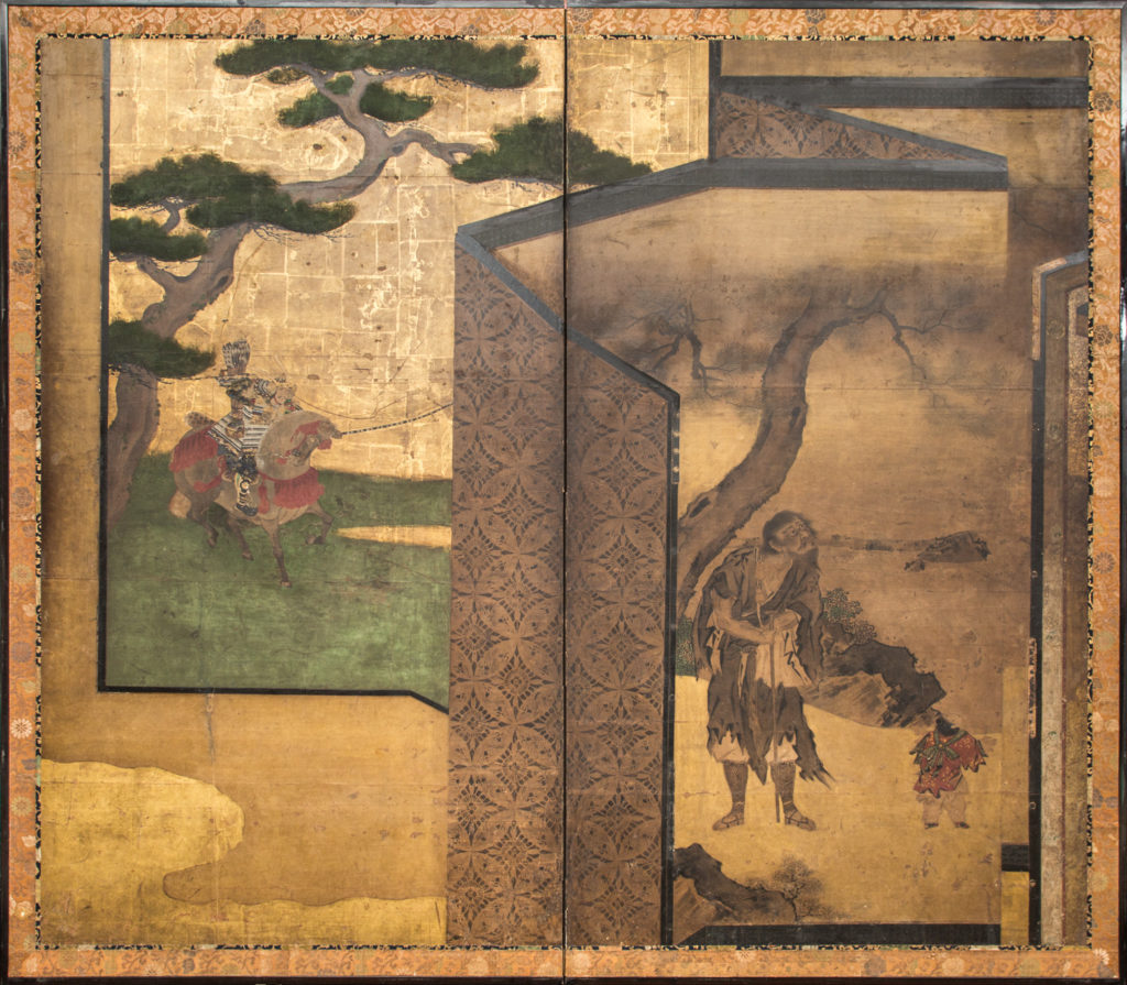Japanese Two Panel Screen: Painting of Three Screens - Naga Antiques