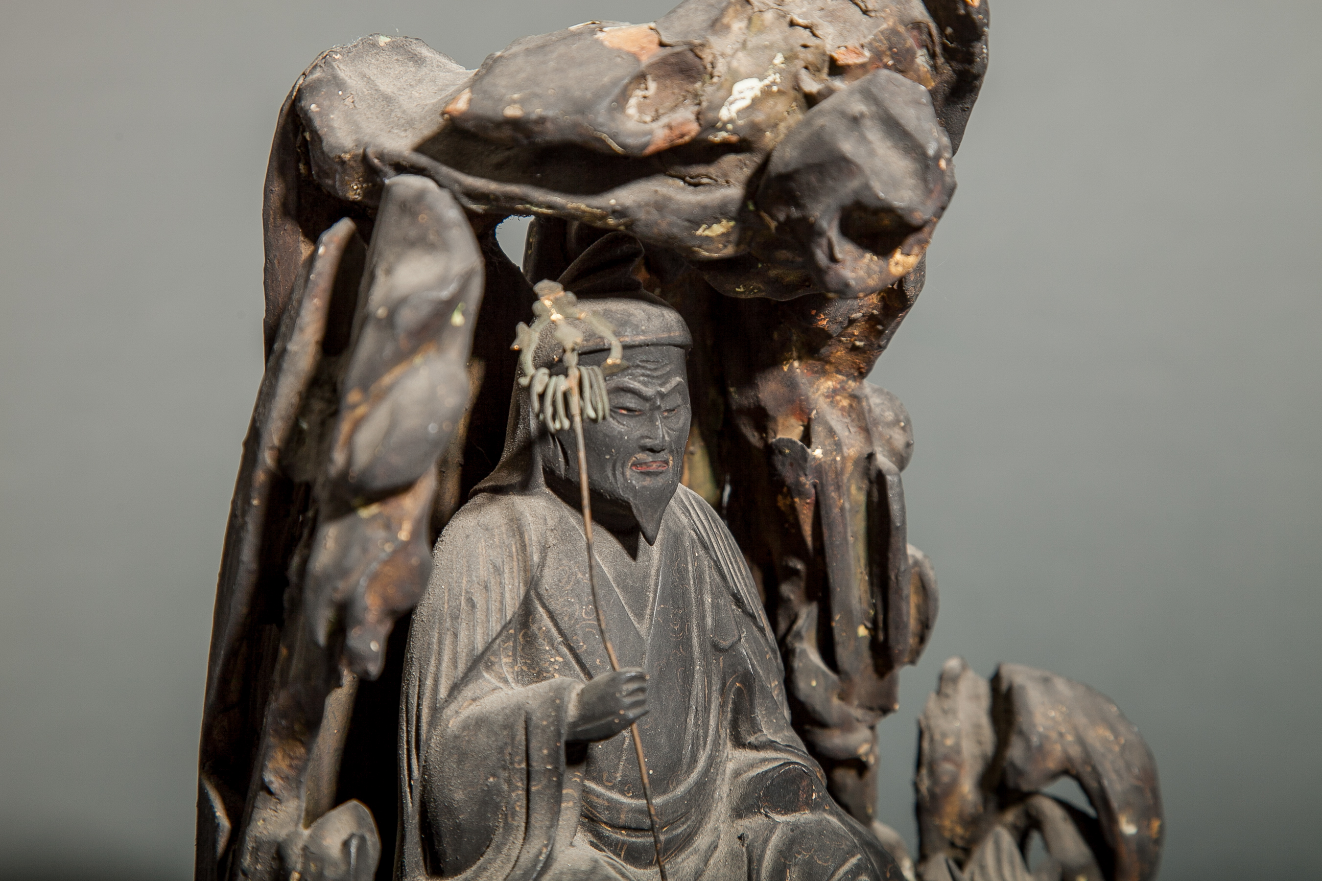 13th Century Wood and Lacquer Sculpture of En No Ozunu - Naga Antiques