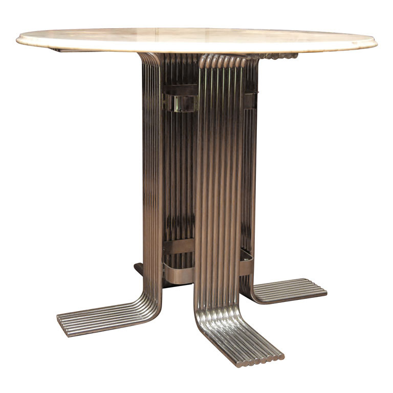 American Cararra Marble Top Table with Chrome Pedestal Base - Naga Antiques