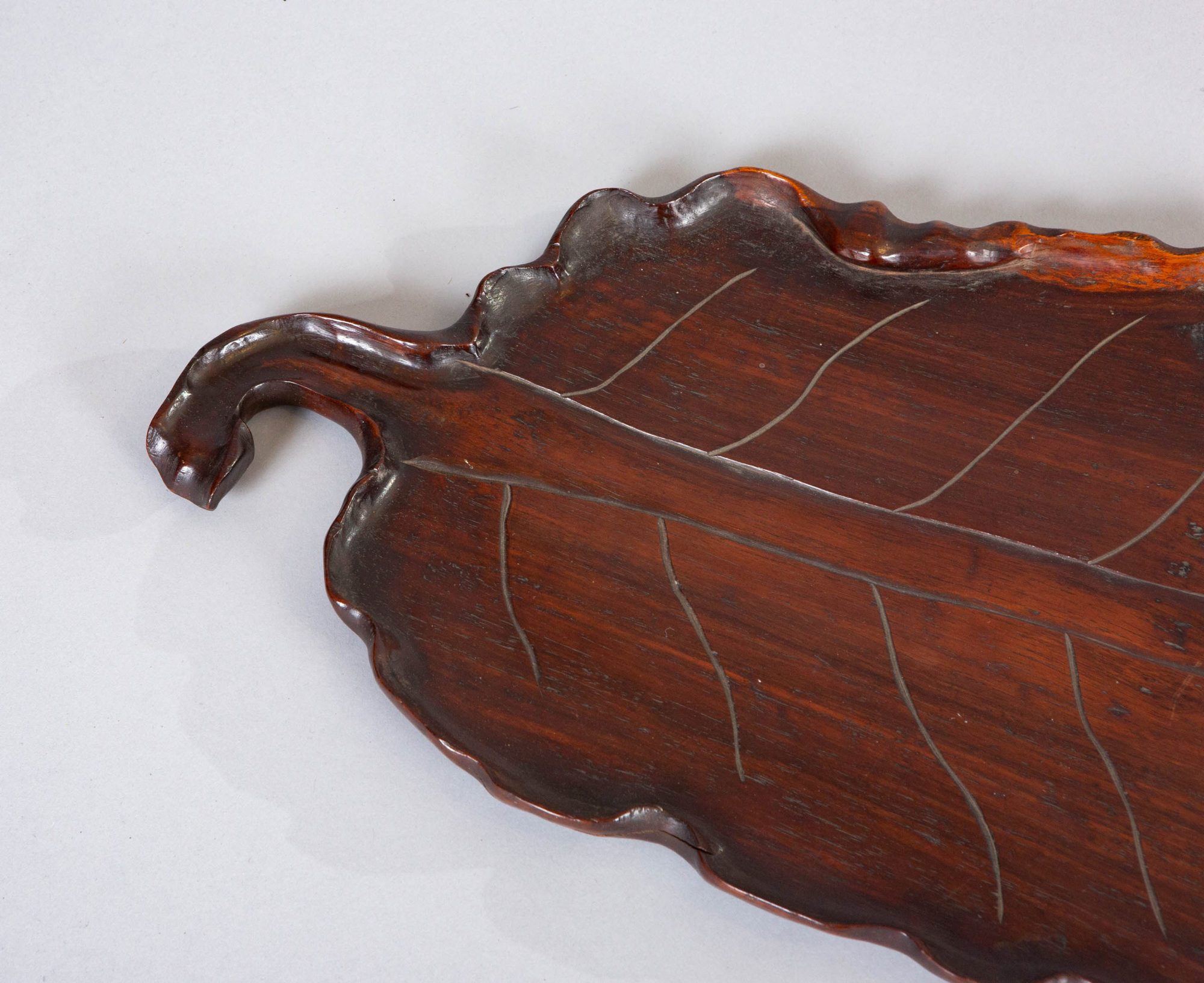 Antique Japanese Keyaki Wood Banana Leaf Shaped Tray - Naga Antiques