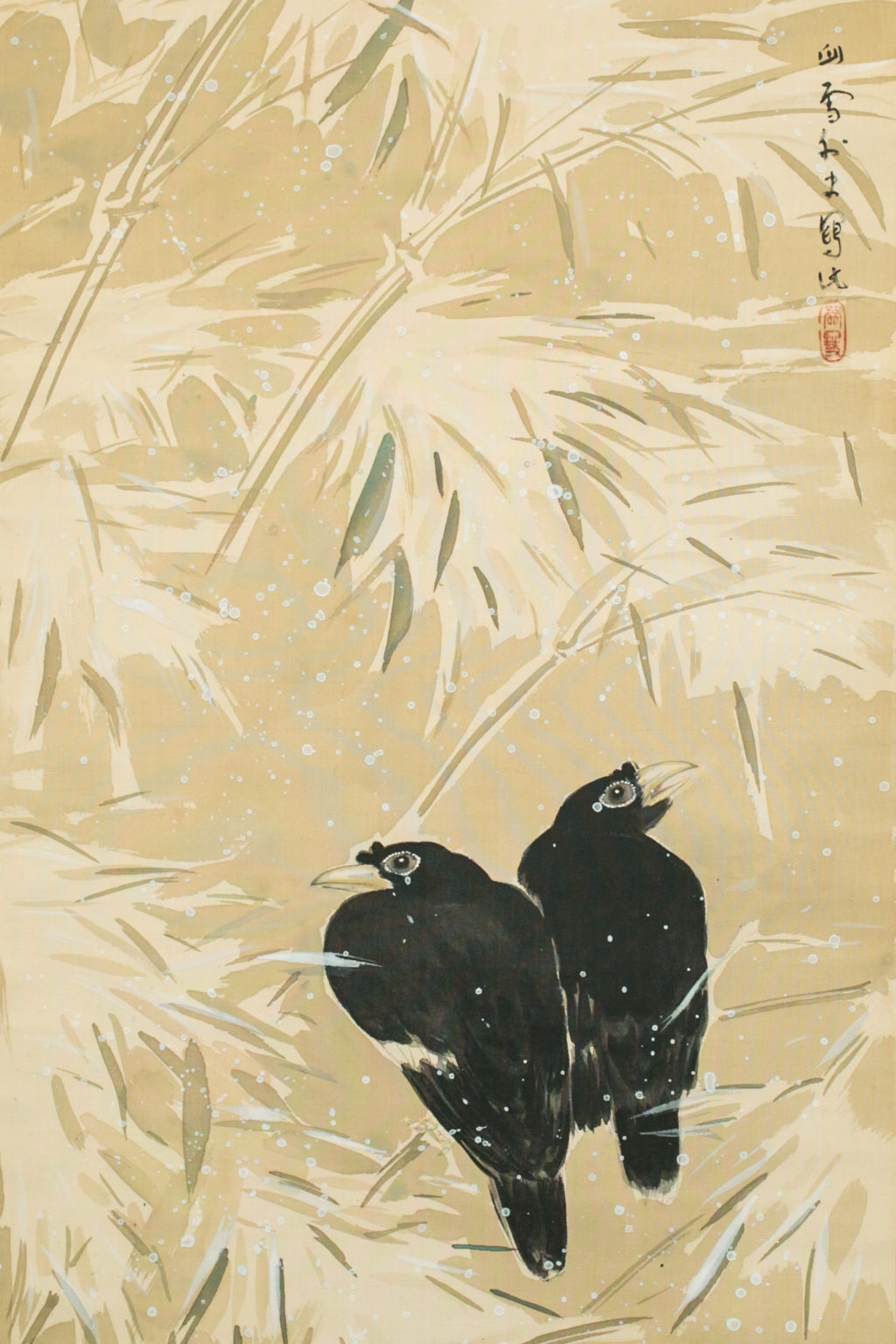Antique Japanese Scroll: Crows in Snowy Landscape - Naga Antiques