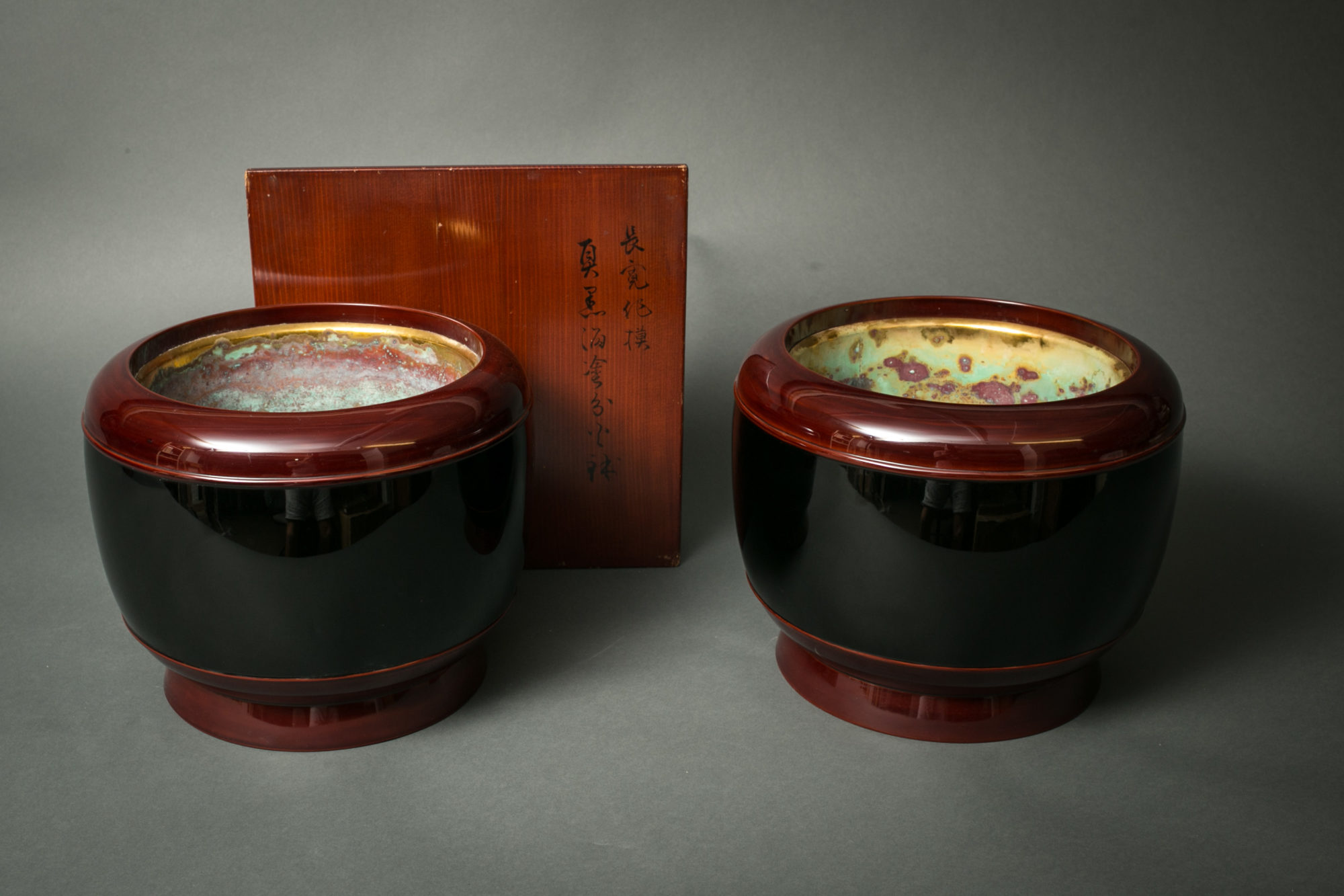 Pair of Japanese Antique Round Lacquer Hibachi - Naga Antiques