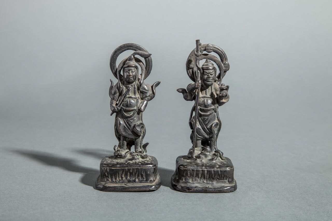 Pair of Japanese Guardian Figures in Bronze - Naga Antiques