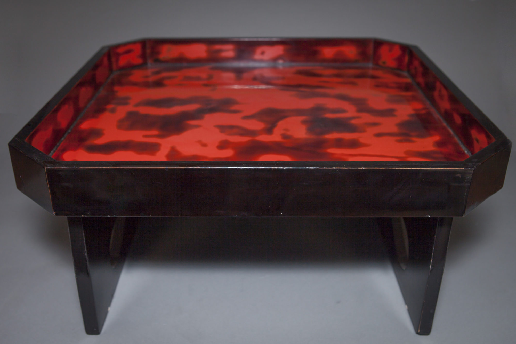 Small Black Lacquer Table with Red and Black Design - Naga Antiques