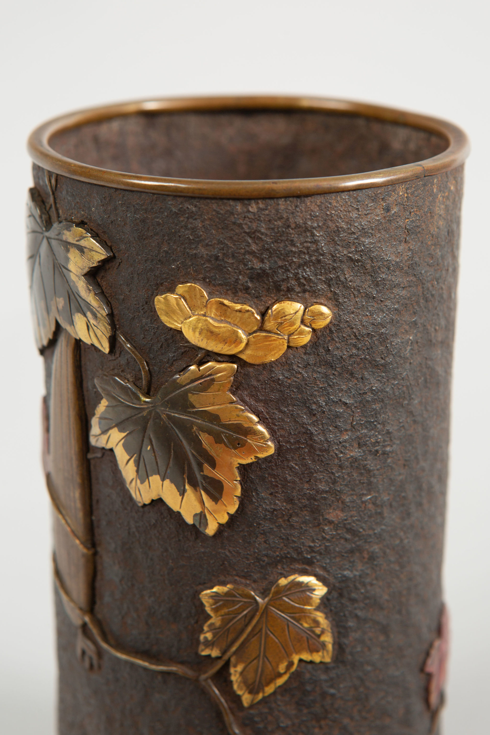 Japanese Bronze Cylinder Vase - Naga Antiques