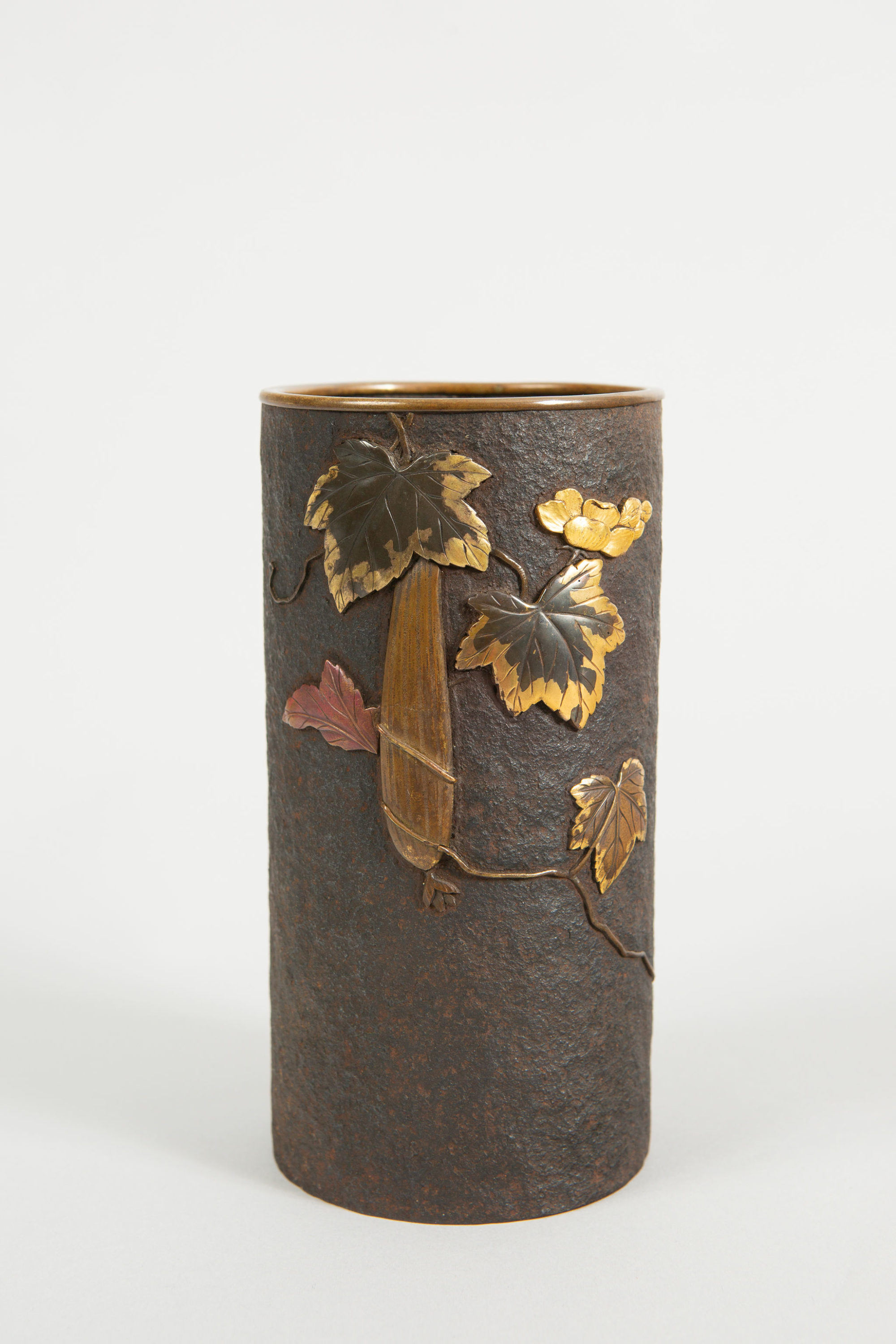 Japanese Bronze Cylinder Vase - Naga Antiques